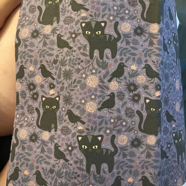 Black Cats and Ravens Fabric - Halloween Dark Kitten and Floral Print ...