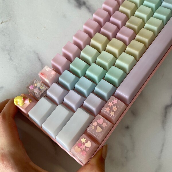 Kawaii Cute Pink/purple Pastel Celestial Sakura Artisan Keycap for ...