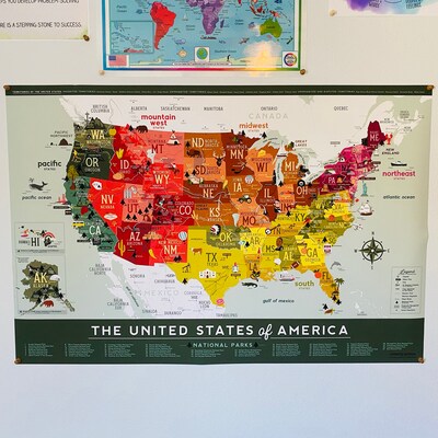 Educational Children's US Map, Fun Illustrated Map, US National Parks ...