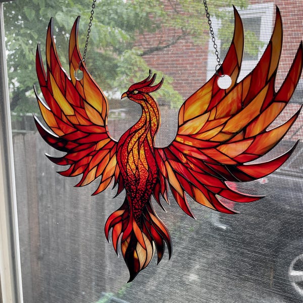 Phoenix Window Hanging Acrylic Ornament, Fantasy Lover Gift, 2D Flat ...