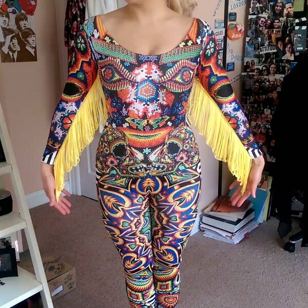 Stunning Holographic Catsuit With Long Pink Fringing - Etsy