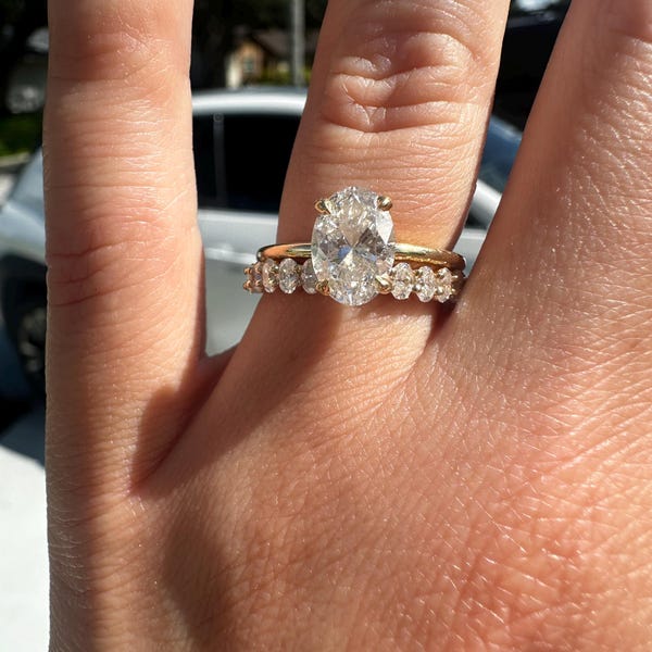 Unique Moissanite Notched Wedding Band Women Oval Cut Half Eternity ...