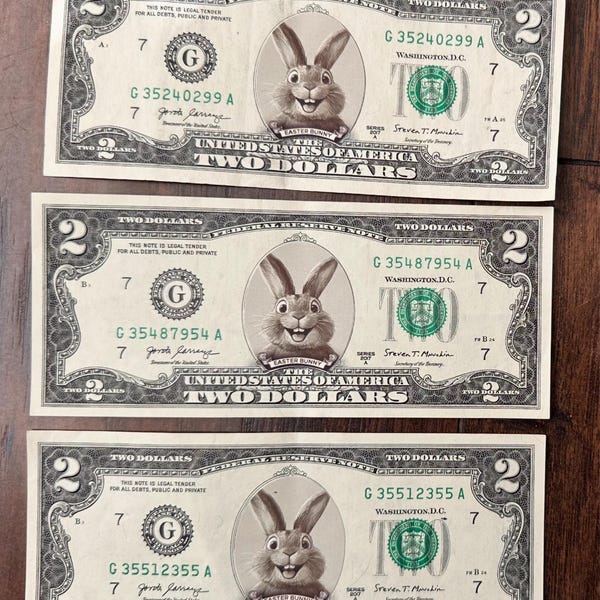 10 Pcs Bunny Money Dollar Bill Stickers 1 and 2 Dollars Easter Money ...
