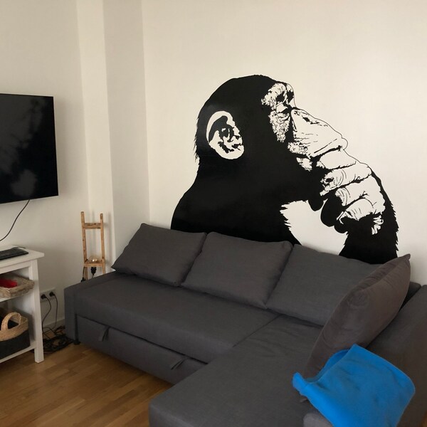 Thinking Monkey Wall Sticker - Banksy Street Art Print Waterproof Vinyl ...