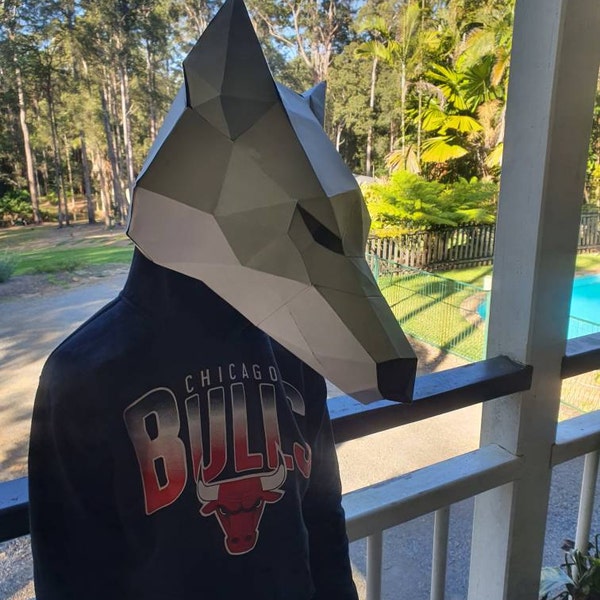 Wolf Mask Pattern | Papercraft PDF Mask Template | Origami Wolf Mask ...