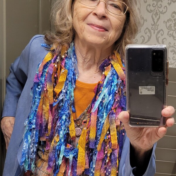 Denim Scarf, Blue Denim Scarf, Scarf Necklace, Denim Scarf Jewelry ...