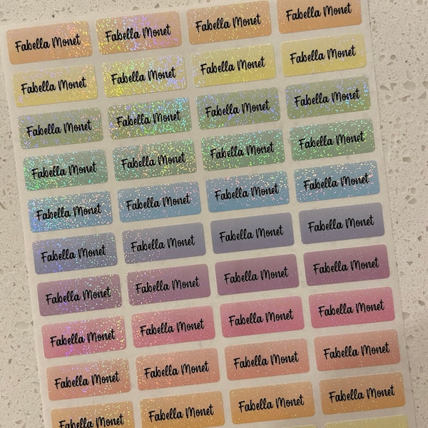Waterproof Glittery Name Labels Name Stickers Personalized Gradation ...