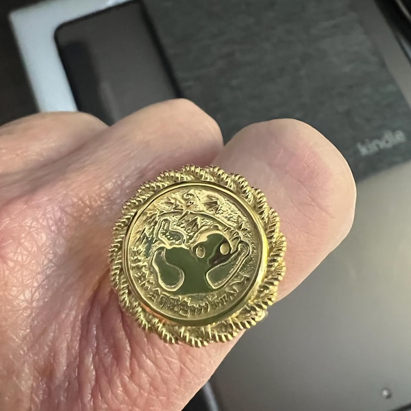 14K Yellow Gold Panda Bear Coin Ring: Handmade Dainty Jewelry - Etsy