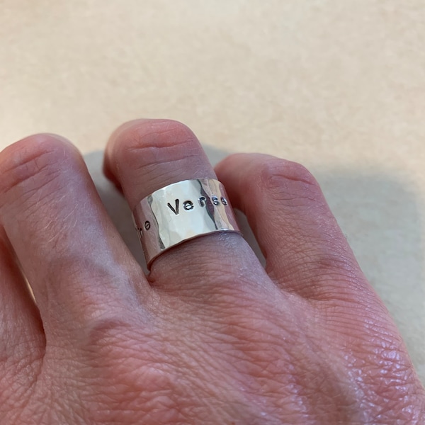 Personalized Silver Hammered Ring, 10 Mm Wide Sterling Silver Ring With ...