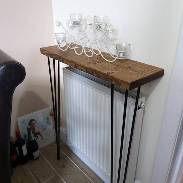 RUSTIC CONSOLE TABLE narrow Radiator Cover, Recycled Scaffold Board ...