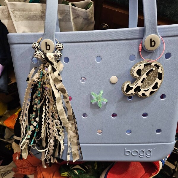 Cow Print Bogg Bag Charm | Custom Bogg Bag Initial | Beach Tote Charm ...