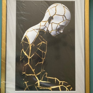 Black, White, and Gold Marble Kintsugi Human Figure an Artistic Poster ...
