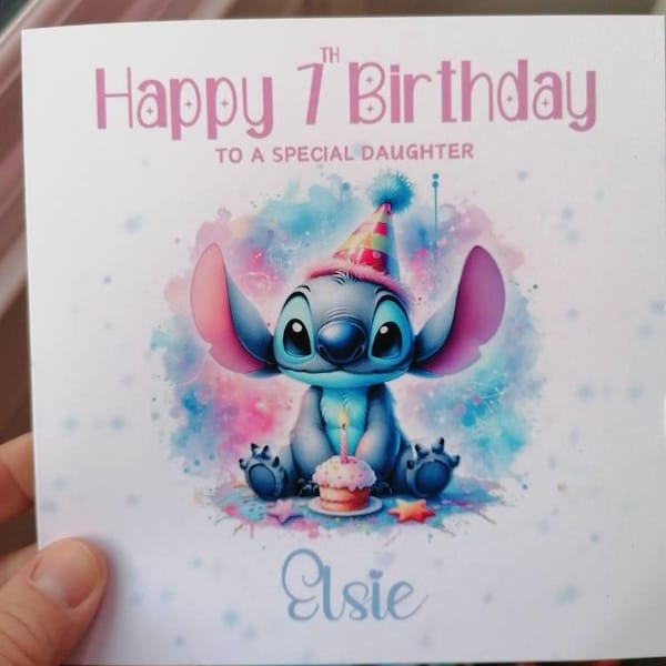 Stitch Birthday Card, Personalised Stitch, Happy Birthday Card Daughter ...