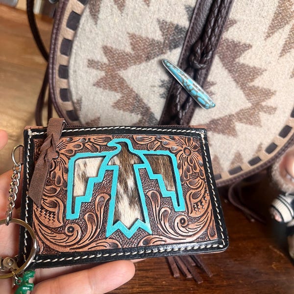 THUNDERBIRD LONGHORN KEYCHAIN Brown Wallet | Genuine Hair on Freebird ...