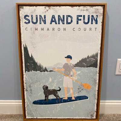 Personalized Paddleboard Sign Woman Paddleboarding With Akita Dog SUP ...