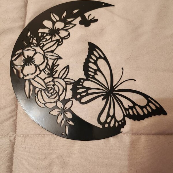 Butterfly Moon Metal Sign, Living Room Sign, Floral Moon Sign ...