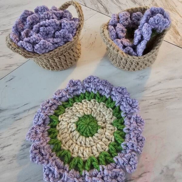 CROCHET PATTERN - Flower Pot Coaster Set Crochet Pattern Flower Bouquet ...