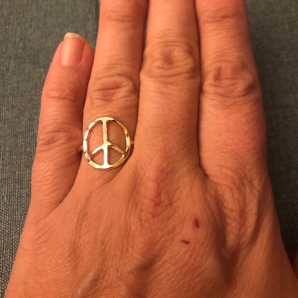 Peace Sign Ring, Gold Peace Sign Ring, Hammered Sterling Silver Peace ...