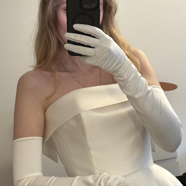 Wedding Satin Long Gloves, Custom, Bridal, Formal Classic Gloves, Ivory ...