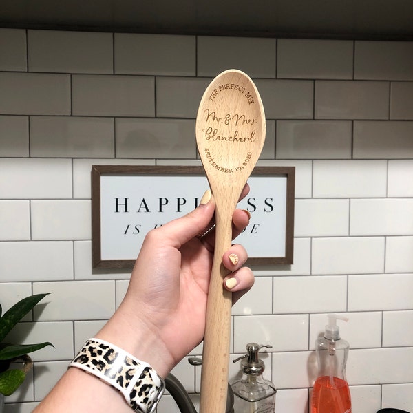 The Perfect Mix Mr. and Mrs. Wood Mixing Spoon | Personalized Custom ...
