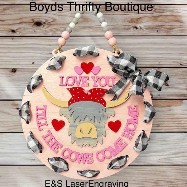 Highland Cow Valentine Door Sign SVG, Valentine Highland Sign, Fluffy ...
