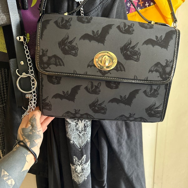 Bat Gothic Purse, Canvas Satchel Bag, Vegan Hand Bag Goth Bag ...