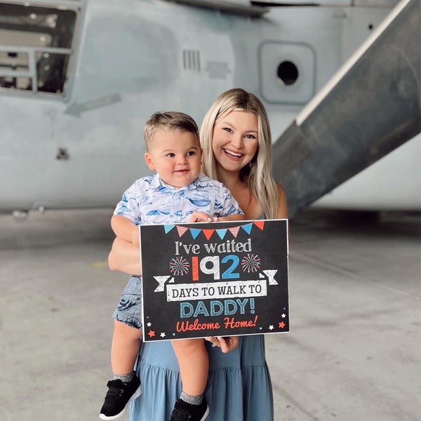 Welcome Home Daddy Kids Toddler Sign Red White Blue Homecoming Back ...