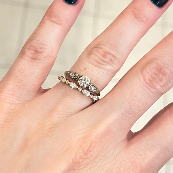 Round Cut Moissanite Wedding Ring Set, Solitaire Engagement Rings, Half ...