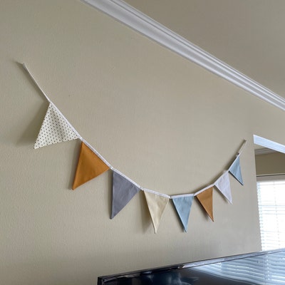 Blue Ochre Ivory Flag Bunting Banner, Fabric Flag Garland, Fabric Flag ...