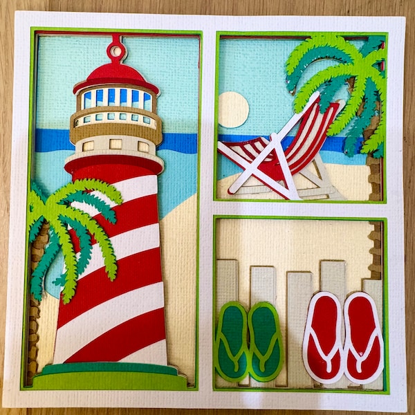 3D Layered Beach Lighthouse Shadow Box SVG, Sea 3D Svg , Beach 3D Svg ...