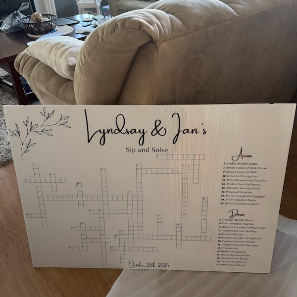 Custom Dry Erase Wedding Crossword - Large Print - Shipped Directly to ...