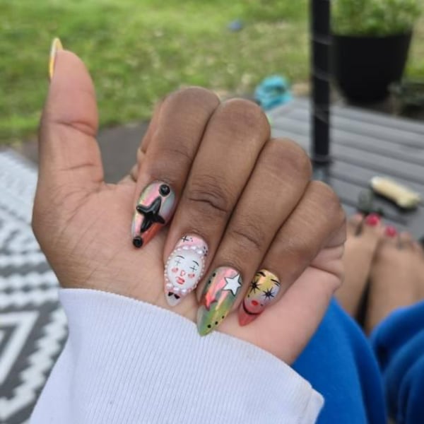 Artistic Clown-themed Press on Nails | Bold and Vibrant Carnival ...