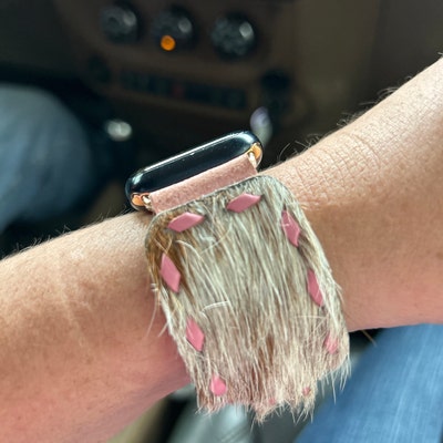 Leather Watch Band Strap Hair on Hide Inlay With Chocolate - Etsy