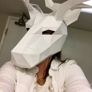 Stag or Reindeer, 3D Papercraft Mask Template, Low Poly Paper Mask ...