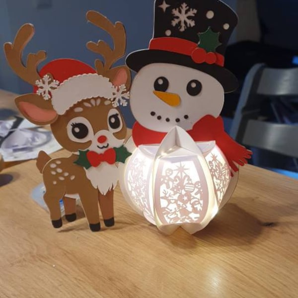 SNOWMAN LANTERN Paper Svg, 3D REEINDEER Lantern Shadow Box, Christmas ...