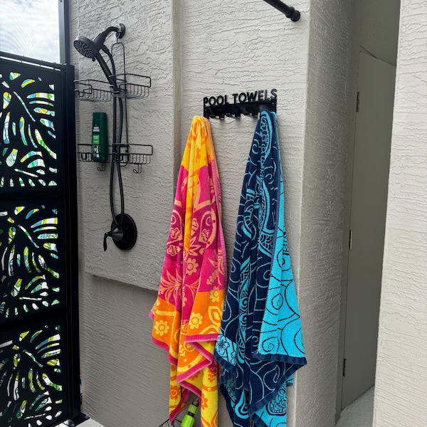 Pool Towels Rack Hanger With Hooks, Powder Coated With Matching Screws ...