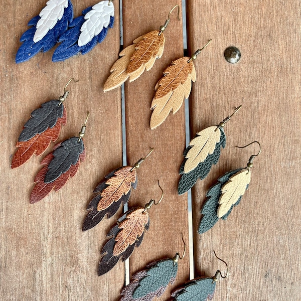 Leather Earrings-leather Leaf Earrings-rustic Boho Chic-1" -2" Pre-cut ...