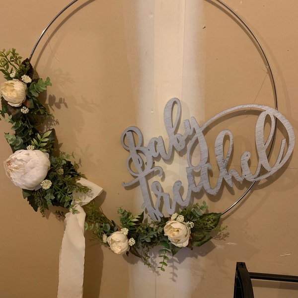 Nursery Wreath With Name - Baby Shower Gift - Baby Shower Wreath With ...