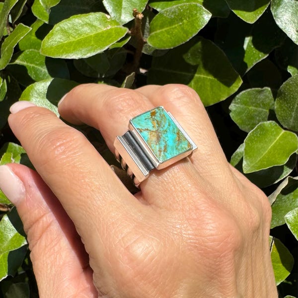 Beth Dutton Inspired Turquoise and Sterling Silver Large Statement Ring ...