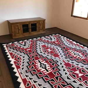 Round Navajo Rug Wool Geometric Pattern Western Design Rug Size 6x6 Ft ...