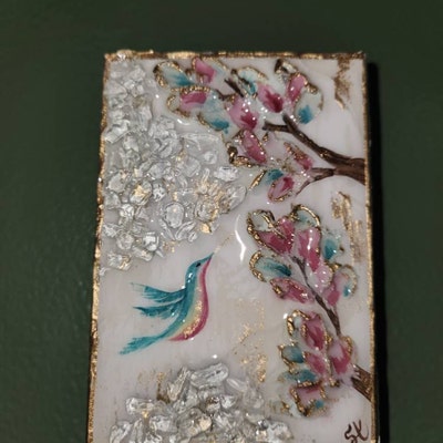 Textured Paint With Glass Heart, Block Art, Glass Art, Resin Art ...