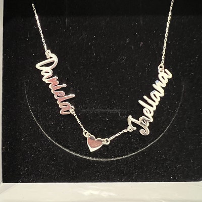 14K Solid Gold Two Name Necklace, 2 Names Necklace Custom Double Name ...