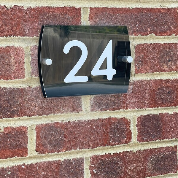 Personalised Modern House Sign Door Number Street Address Glass Effect ...