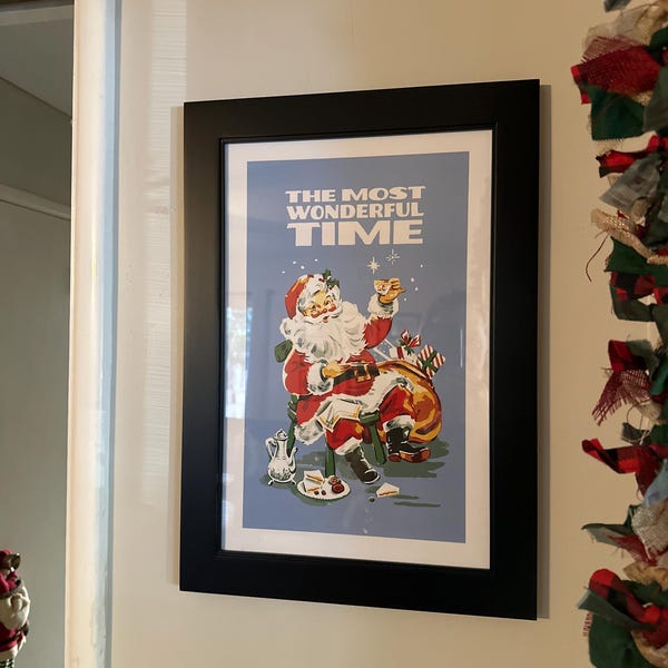 Retro Holiday Art Santa Print Christmas Poster Kitchen Wall Art ...