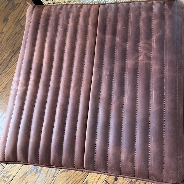 Classic Tufted Leather Bench Cushion. Custom Leather Cushion for Indoor ...