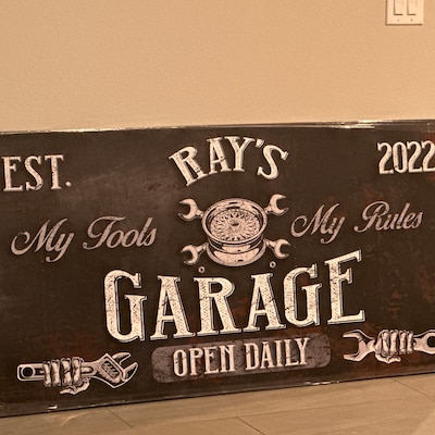 Custom Garage Sign, Car Mechanic Sign, Work Shop Sign, My Tool My Rules ...