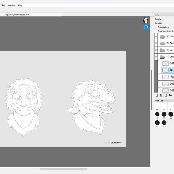 Dinosaur/ Dino Mask Reference Sheet Lineart Base [.psd File] - Etsy