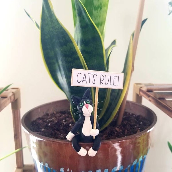 Cat Pot Sitter / Tuxedo Cat / Flower Pot Sitter / Cat Pot Hugger / Cat ...