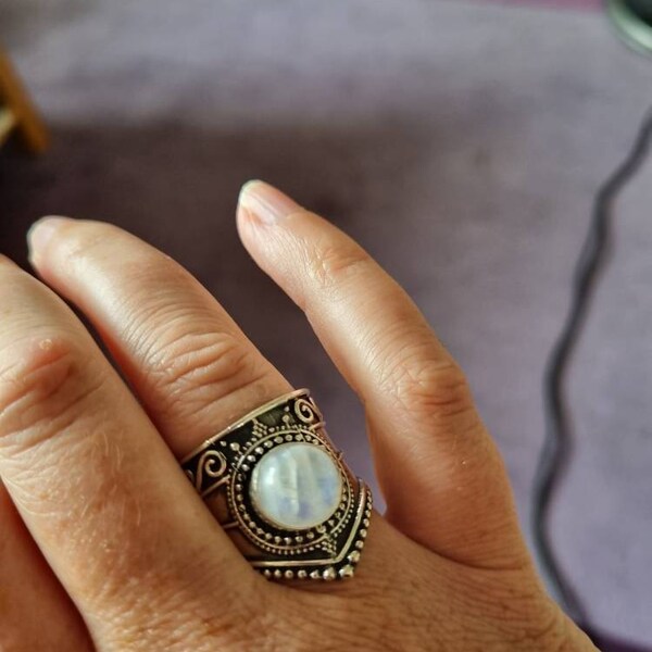 Boho Moonstone Ring, Sterling Silver Ring for Women, Statement Ring ...