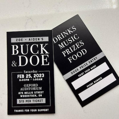Simple Black and Grey Stag & Doe Tickets Buck and Doe Weddings Classic ...
